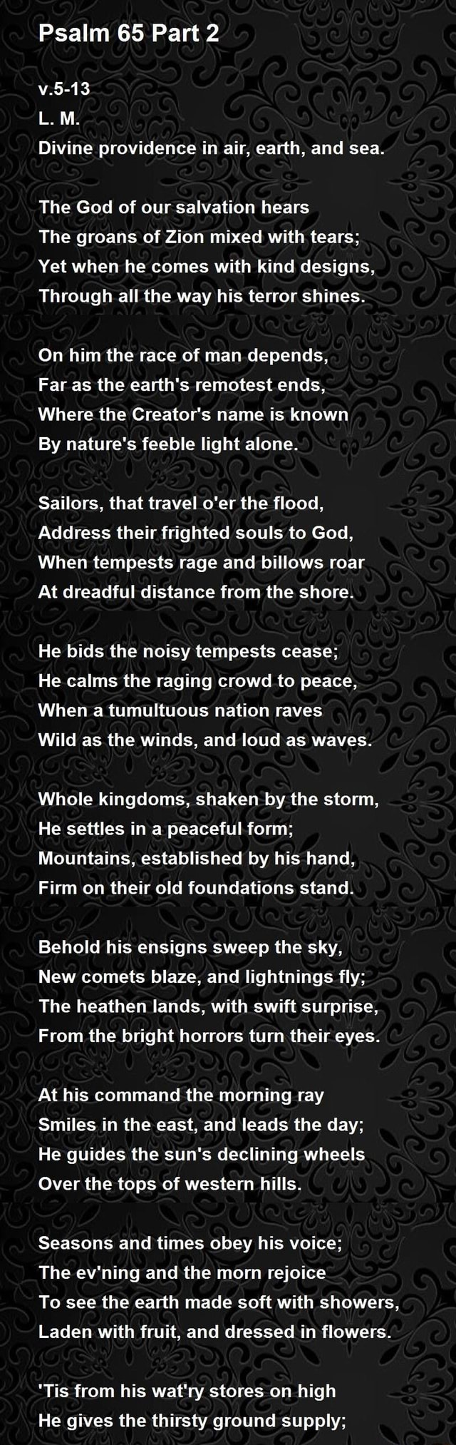 Psalm 65 Part 2 v.5-13 L. Ml. Divine providence in air, earth, and sea ...
