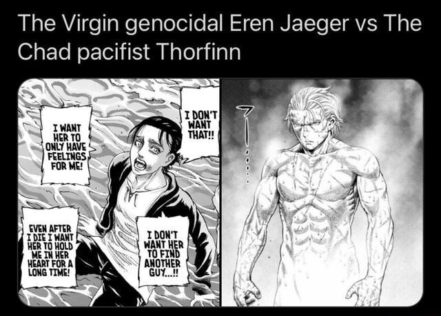 The Virgin genocidal Eren Jaeger vs The Chad pacifist Thorfinn - iFunny