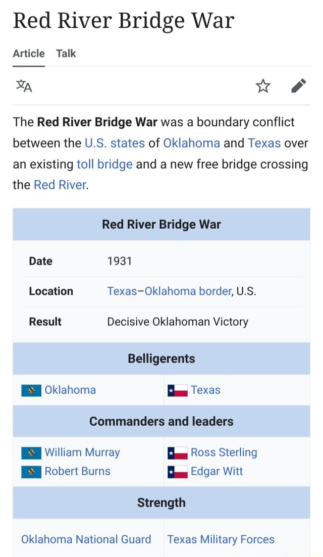 Red River Bridge War Article Talk wi& The Red River Bridge War was a ...