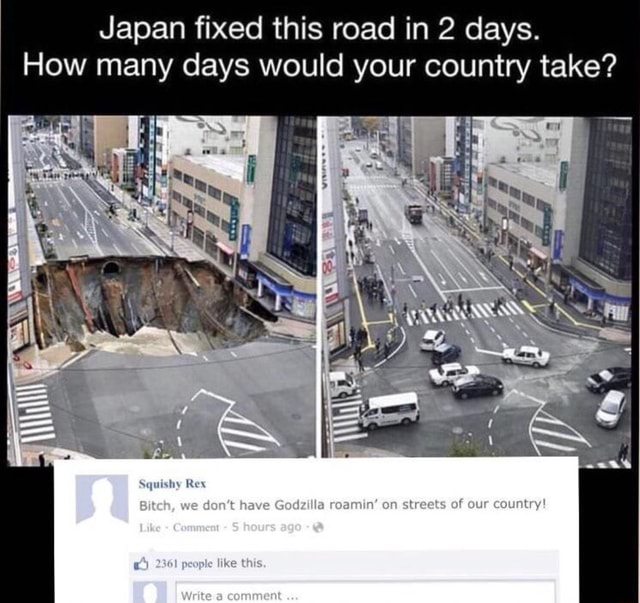 Japan fixed this road in 2 days. How many days would your country take ...