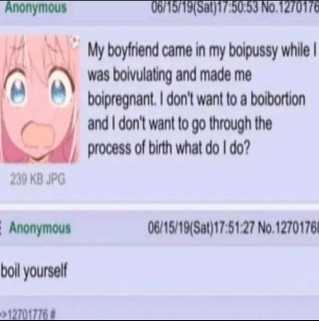 Was boivulating and made me boipregnant. I don't want to a boibortion ...