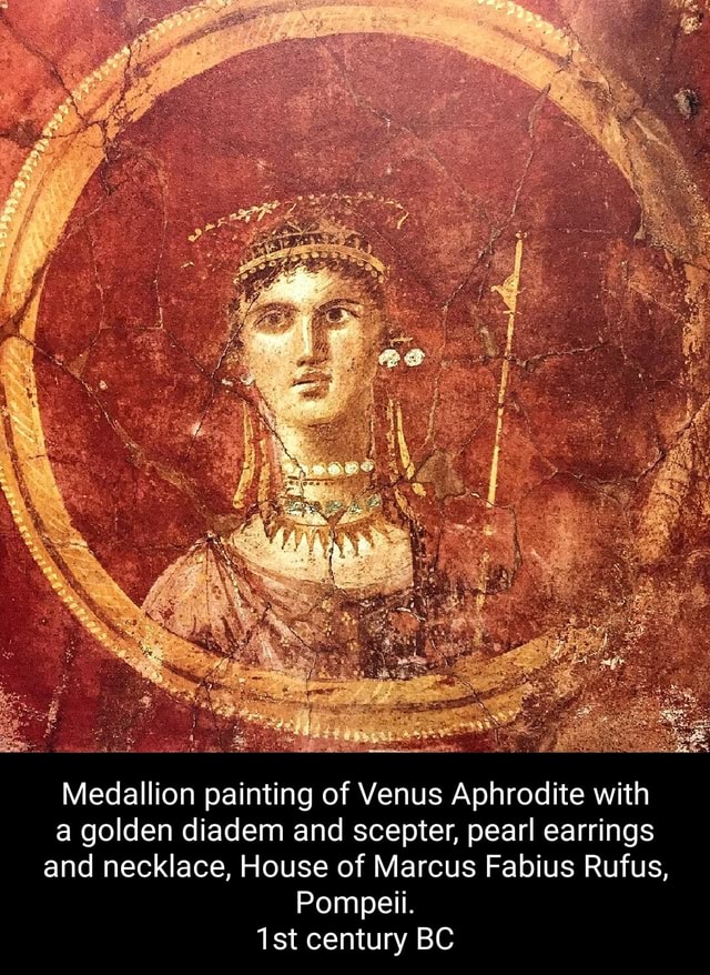 Medallion painting of Venus Aphrodite with a golden diadem and scepter ...