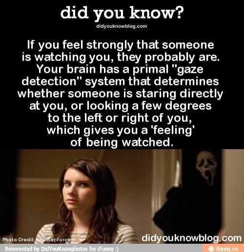 Did you know? If you feel strongly that someone is watching you, they ...
