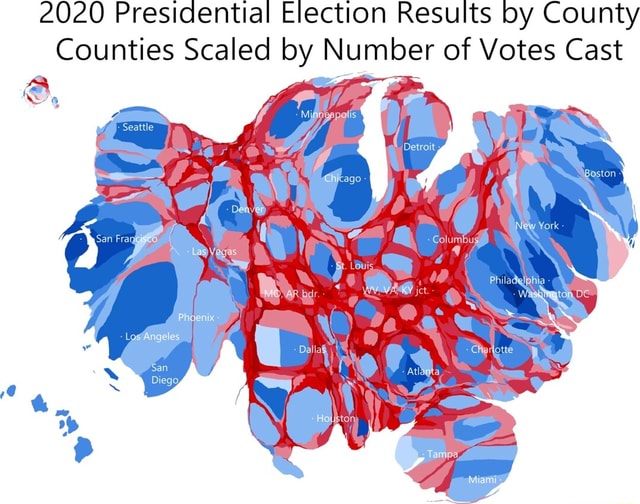 2020 Presidential Election Results by County Counties Scaled by Number ...