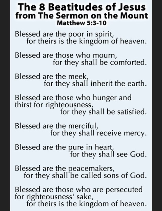 The 8 Beatitudes of Jesus from The Sermon on the Mount Matthew Blessed ...