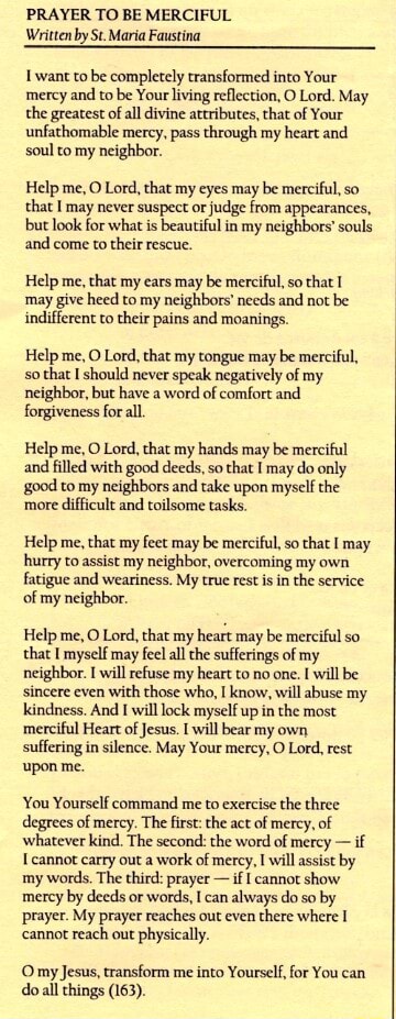 PRAYER TO BE MERCIFUL Written by St. Maria Fa I want to be completely ...