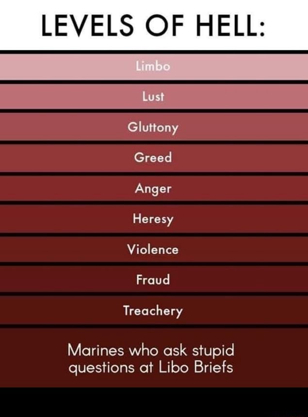 LEVELS OF HELL: Marines who ask stupid questions at Libo Briefs - - iFunny