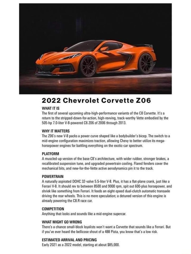 2022 Chevrolet Corvette WHAT ITIS The fist of several upcoming ultra ...