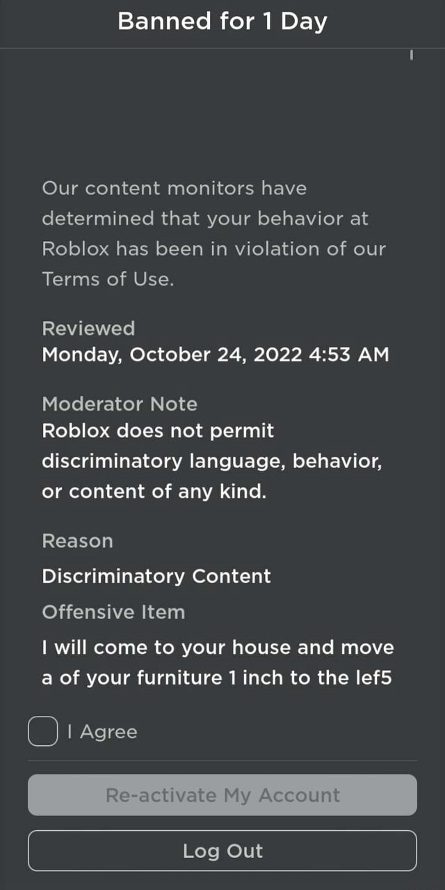 Banned for 1 Day Our content monitors have determined that your ...