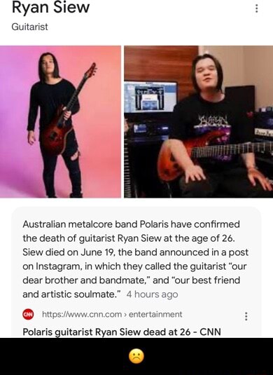 Ryan siew Guitarist Australian metalcore band Polaris have confirmed ...