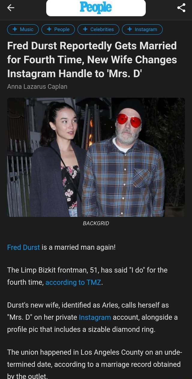 Music People ) Celebrities ) Instagram Fred Durst Reportedly Gets ...