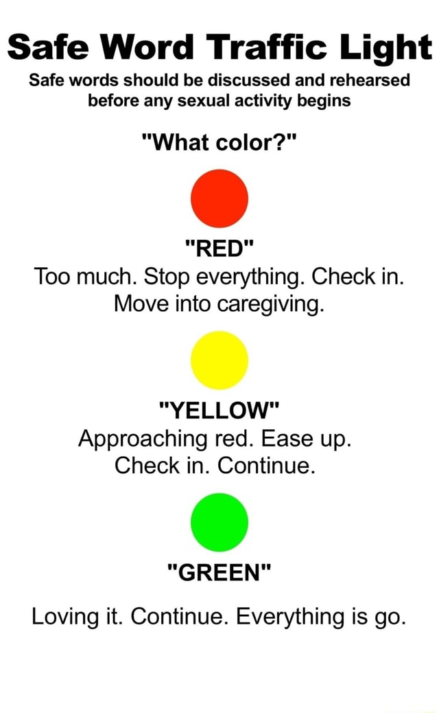 Safe Word Traffic Light Safe words should be discussed and rehearsed ...