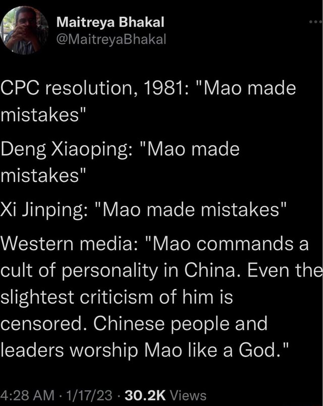 CPC resolution, 1981: "Mao made mistakes" Deng Xiaoping: "Mao made mistakes" Xi Jinping: "Mao ...