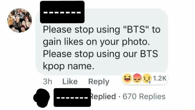 Please stop using "BTS" to gain likes on your photo. Please stop using ...