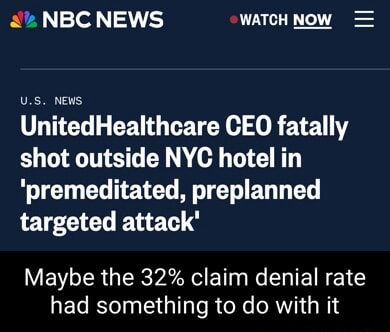 NBC NEWS WATCH NOW = U.S. NEWS UnitedHealthcare CEO fatally shot ...