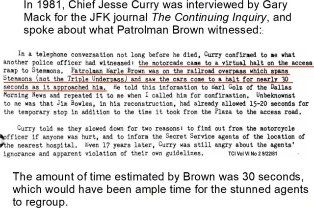 In 1981, Chief Jesse Curry was interviewed by Gary Mack for the JFK ...
