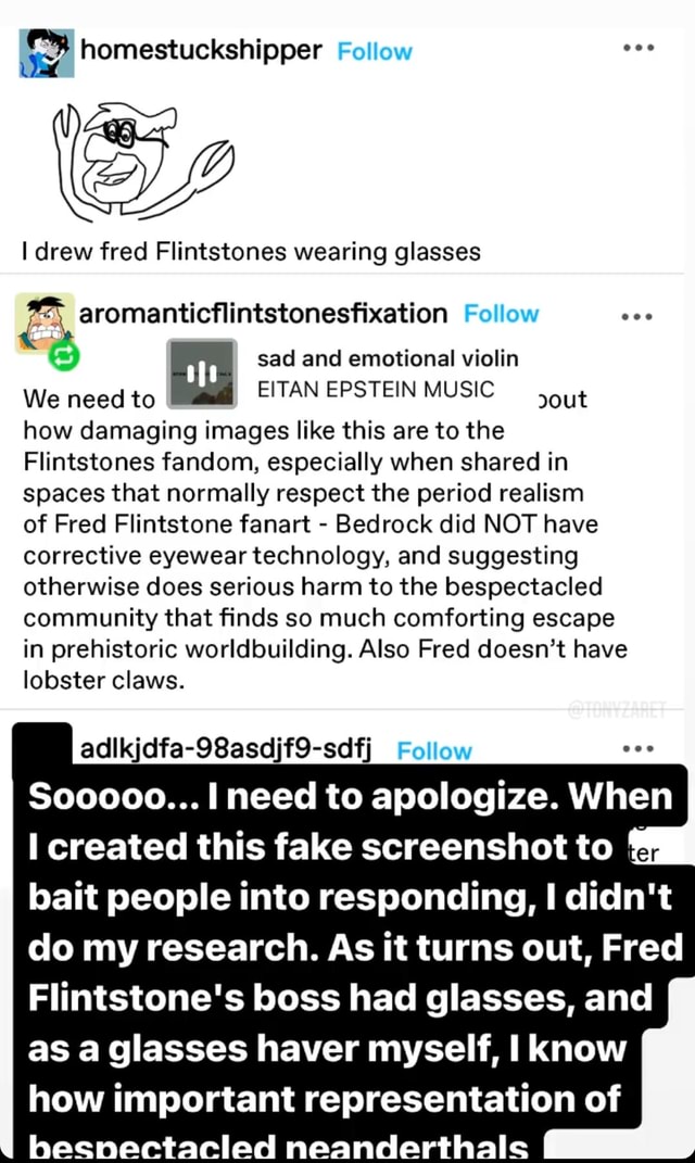 Homestuckshipper I drew fred Flintstones wearing glasses ...