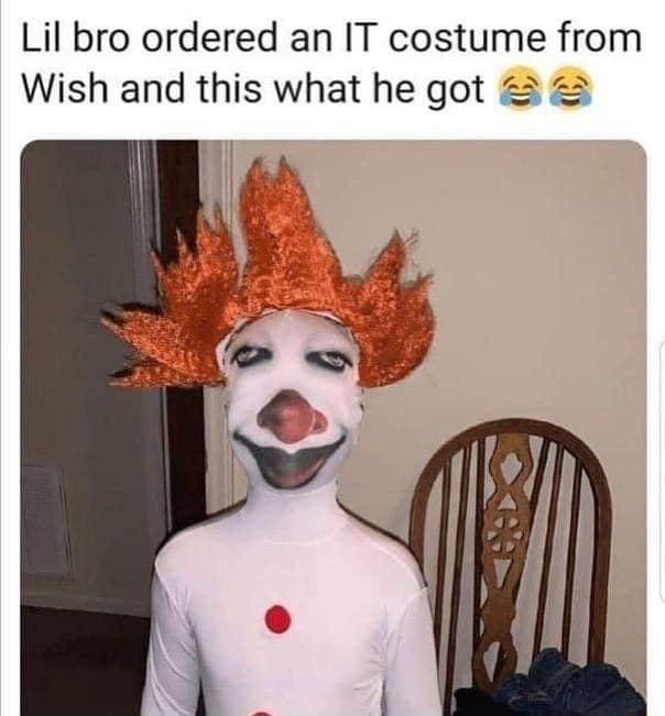 Lil bro ordered an IT costume from Wish and this what he got - iFunny