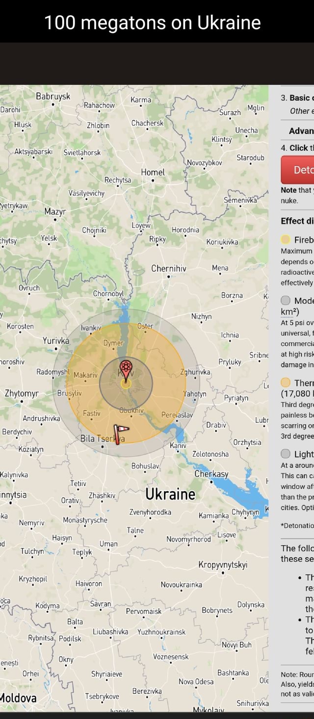 100 megatons on Ukraine Babruysk Hlusk Rara . Unecha Klintsy Starodub ...