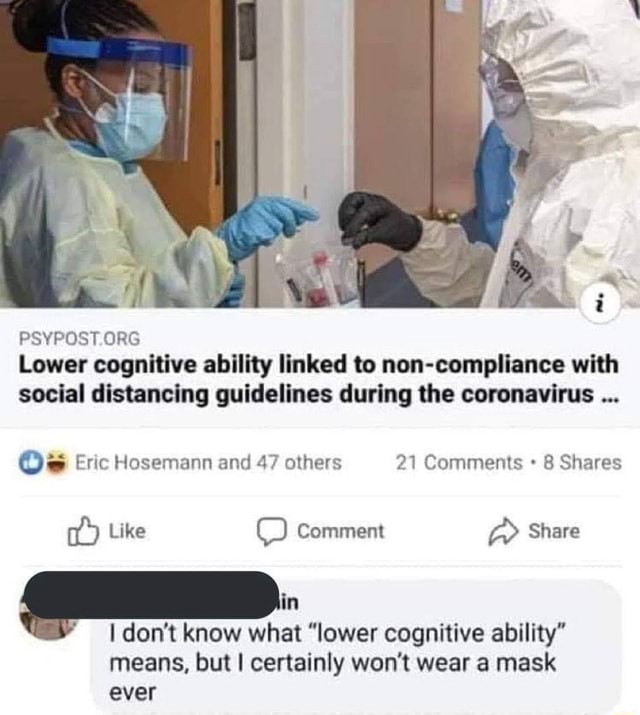 Lower cognitive ability linked to non-compliance with social distancing ...