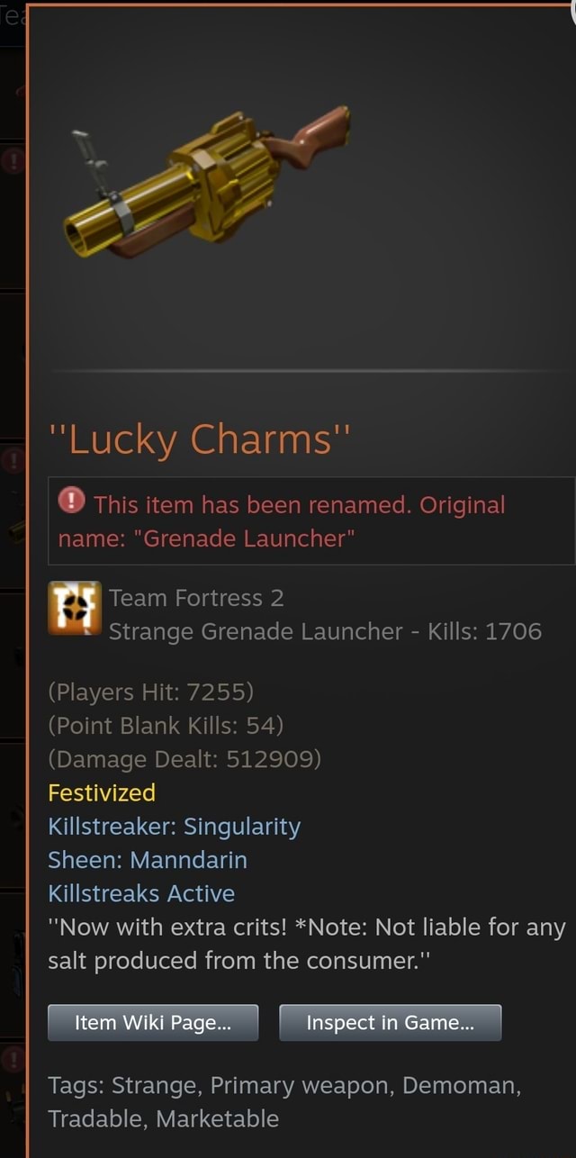 "Lucky Charms" This item has been renamed. Original name: "Grenade ...