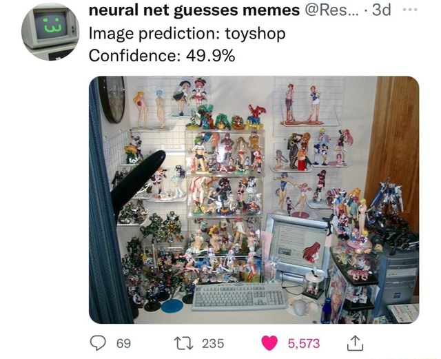 Neural net guesses memes @Res... Image prediction: toyshop Confidence ...