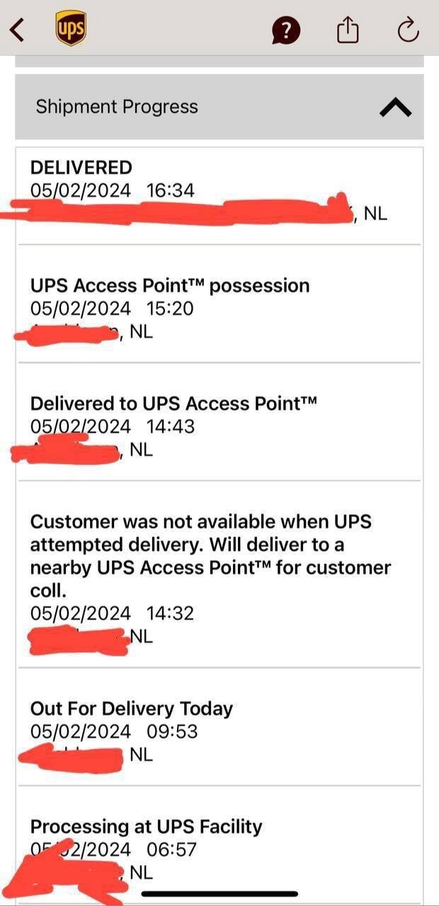 Shipment Progress DELIVERED NL UPS Access possession Delivered to UPS Access NL 2024 Customer ...
