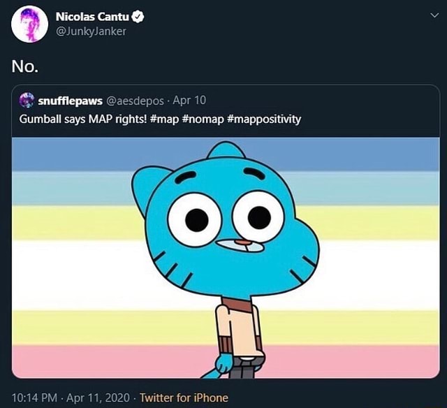 A snufflepaws Gumball says MAP rights! #map #nomap #mappositivity - iFunny