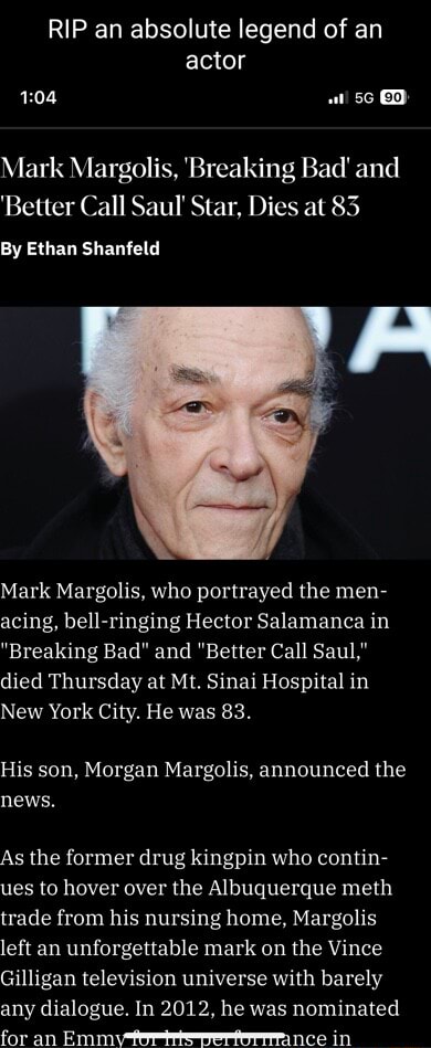 RIP an absolute legend of an actor al 56 Mark Margolis, 'Breaking Bad ...