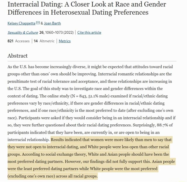 Interracial Dating A Closer Look At Race And Gender Differences In