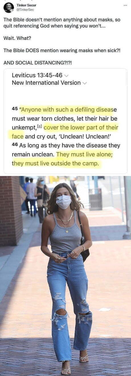 Tinker Secor @TinkerSee The Bible doesn't mention anything about masks ...
