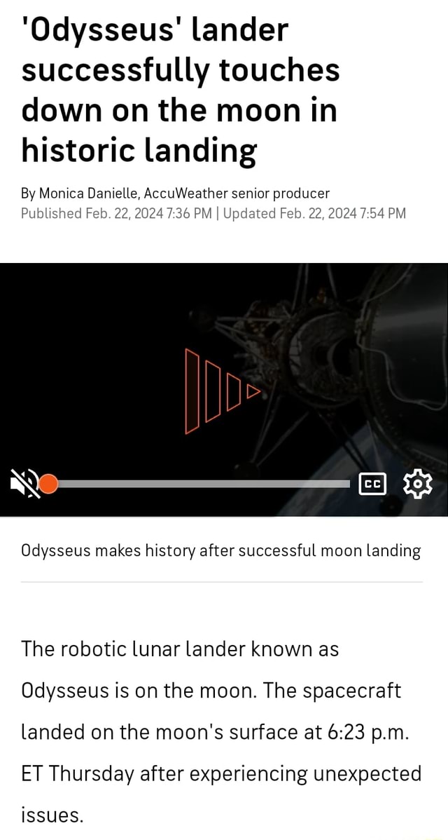 Odysseus Lander Successfully Touches Down On The Moon In Historic