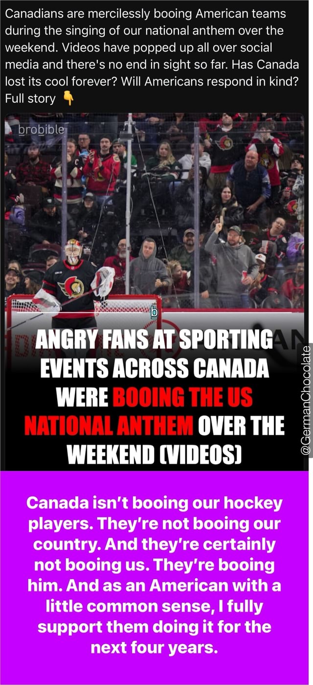 Canadians are mercilessly booing American teams during the singing of ...