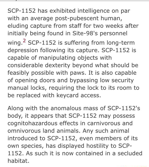 SCP-1152 has exhibited intelligence on par with an average post ...