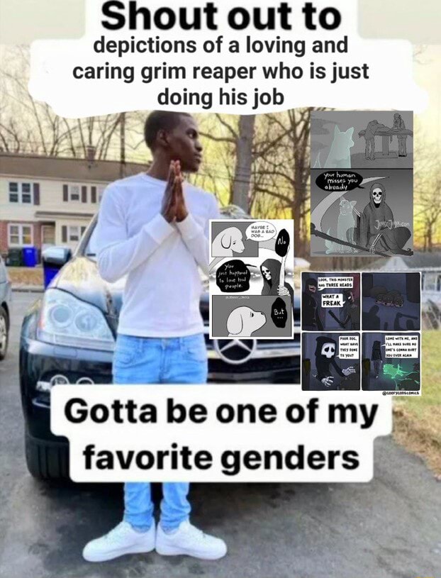 Shout out to depictions of a loving and caring grim reaper who is just ...