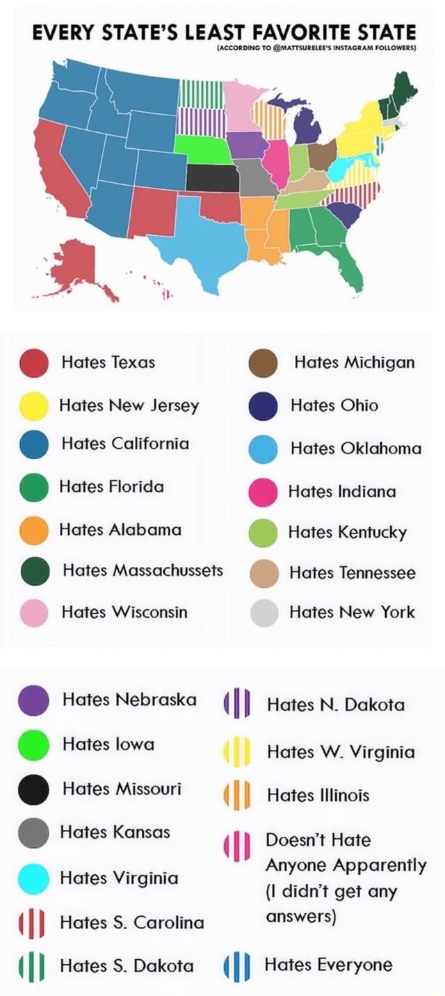 RELEE'S INSTAGRAM EVERY STATE'S LEAST FAVORITE STATE Hates Texas Hates ...