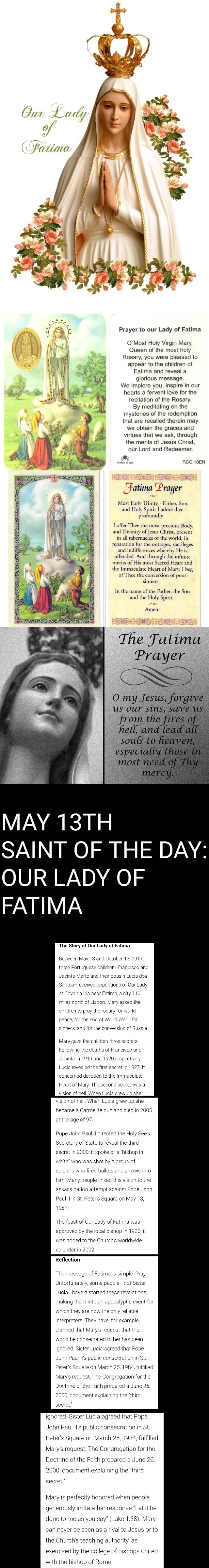 Prayer to our Lady of Fatima Most Holy Virgin Mary, Queen of the most holy Rosary, you were ...