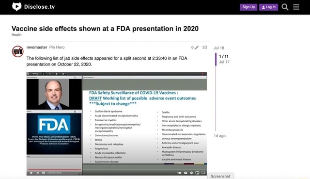 Vaccine side effects shown at a FDA presentation in 2020 Health ...