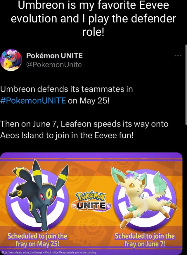 Umbreon is my favorite Eevee evolution and I play the defender role ...