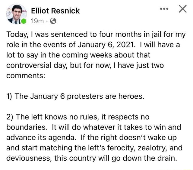Elliot Resnick XX Today, I was sentenced to four months in jail for my ...