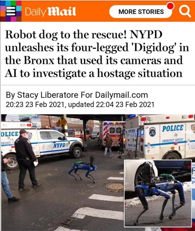MORE STORIES Robot dog to the rescue! NYPD unleashes its four-legged ...