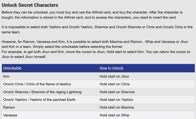 Unlock Secret Characters Before they can be unlocked, you must buy and ...