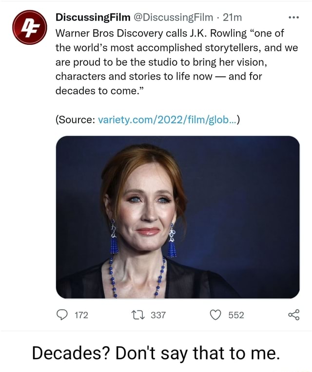 DiscussingFilm Warner Bros Discovery calls J.K. Rowling "one of the ...