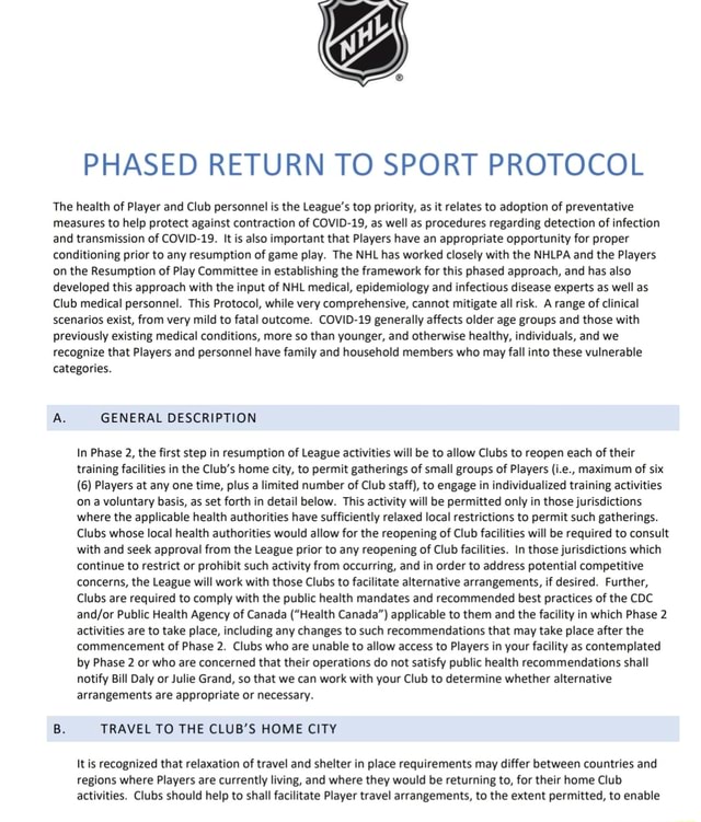 PHASED RETURN TO SPORT PROTOCOL The health of Player and Club personnel ...