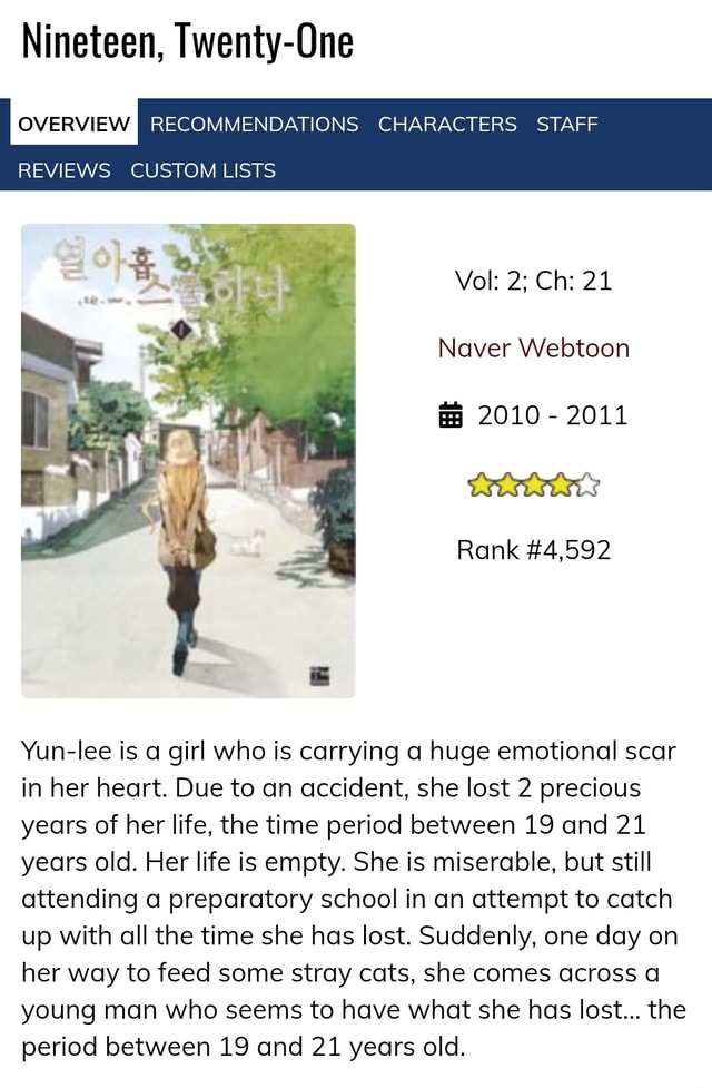 Nineteen, Twenty-One RECOMMENDATIONS CHARACTERS STAFF OVERVIEW REVIEWS ...