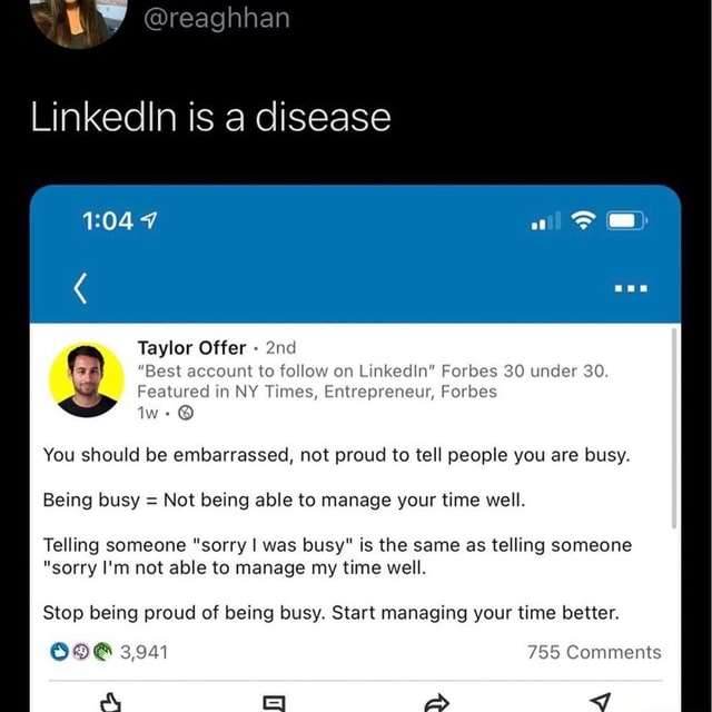 LinkedIn is a disease coo Taylor Offer "Best account to follow on ...