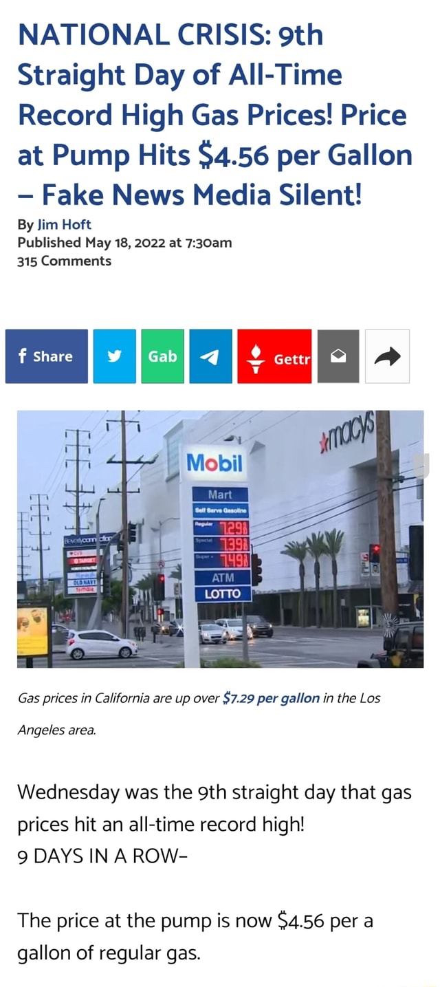 NATIONAL CRISIS: Straight Day of All-Time Record High Gas Prices! Price ...