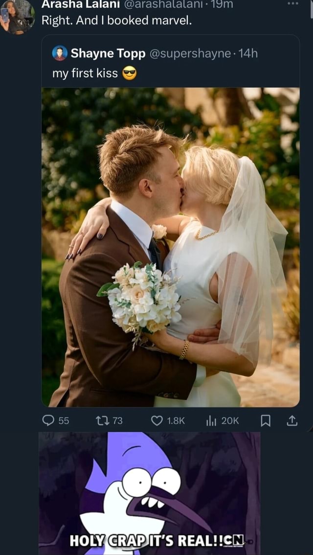 Arasha Lalanl Right. And I booked marvel Shayne Topp @supershayne: my first kiss Os 73 1.8K HOLY ...