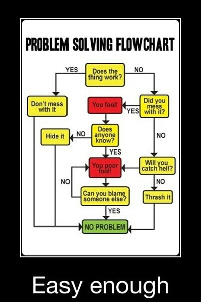 PROBLEM SOLVING FLOWCHART NO YES I Does the thing work? Can you blame ...