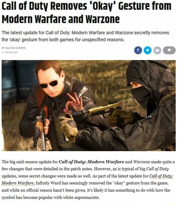 Call of Duty Removes "Okay" Gesture from Modern Warfare and Warzone The ...